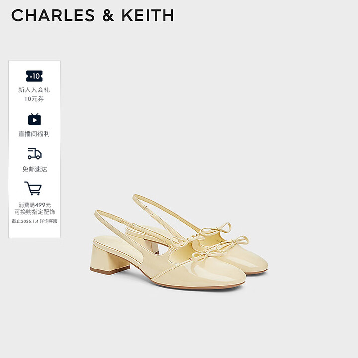 CHARLES&KEITH法式蝴蝶结粗跟包头低跟凉鞋女士生日礼物新年礼物CK1-61720194 Butter黄油色 40【图片 价格 品牌 ...