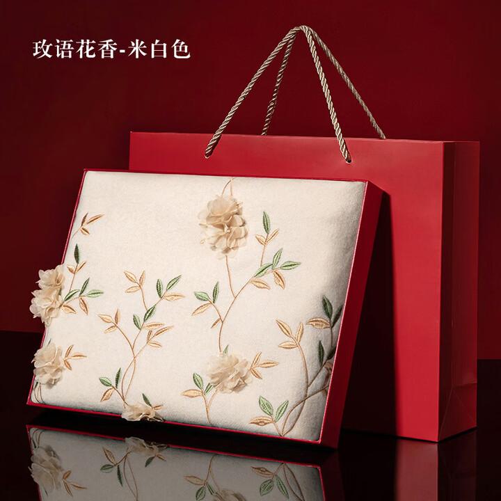 吴蚕里（WUCANLI）女士绣花羊毛围巾母亲生日礼物披肩女士节日羊绒披肩婆婆 玫语花香-米色羊毛【图片 价格 品牌 报价】-京东