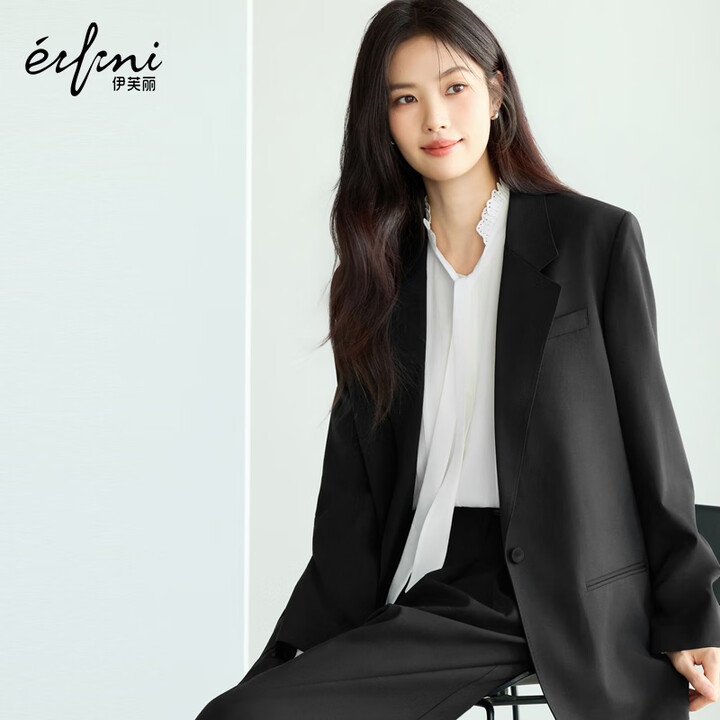 伊芙丽（eifini）朱珠代言一粒扣精纺羊毛西装短外套26春季新款高级感经典气质外套 黑色 S 80-105斤【图片 价格 品牌 报价】-京东