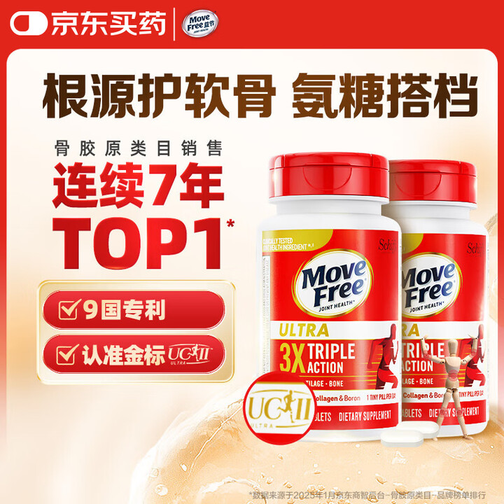 【益节氨糖搭档-专利骨胶原轻养瓶】Move Free益节 UC2骨胶原 75粒*2 II型胶原蛋白 氨糖软骨素搭档 美国【行情 报价 价格 ...