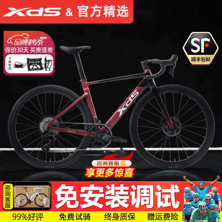 喜德盛（xds）AD350公路车免安装调试自行车成人内置功率计12速碳纤前叉座管ad 车厘紫 -免安装调试 510mm推荐身高（170 ...