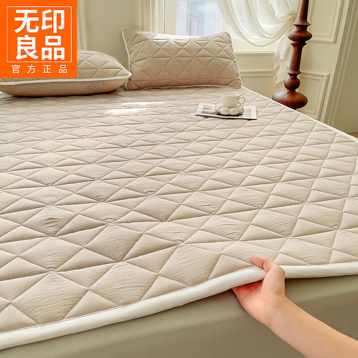 无印良品全棉夹棉床垫遮盖物1.5x2米榻榻米家用双人抗菌床褥学生宿舍褥子 浅驼【全棉夹棉 柔软舒适】 180cm*200cm【床褥单件】【图片 ...