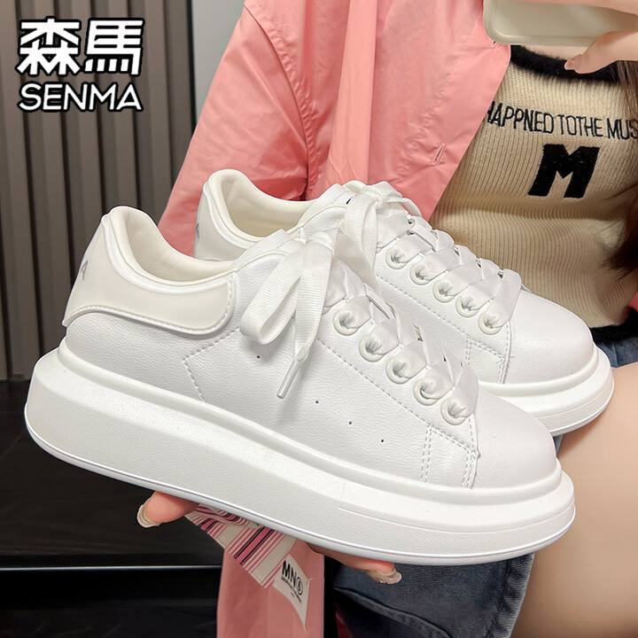 森馬小白鞋女冬季2025新款休闲百搭加绒棉鞋学生厚底内增高真皮板鞋子 白色 37【图片 价格 品牌 报价】-京东